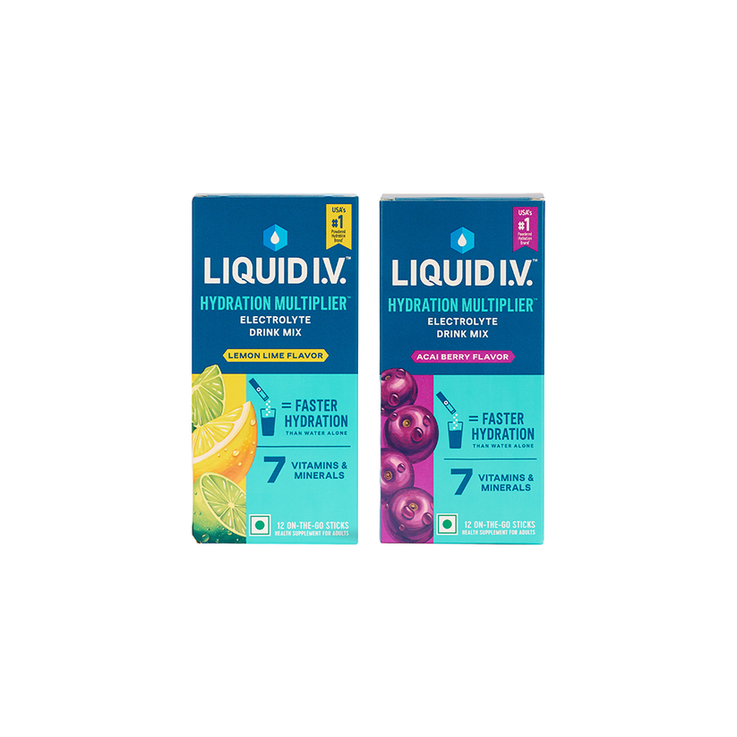 Liquid IV (Pack of 12) 2 Flavour Bundle (Lemon Lime and Acai Berry)